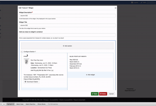 Columns Widgets OpenScholar Documentation